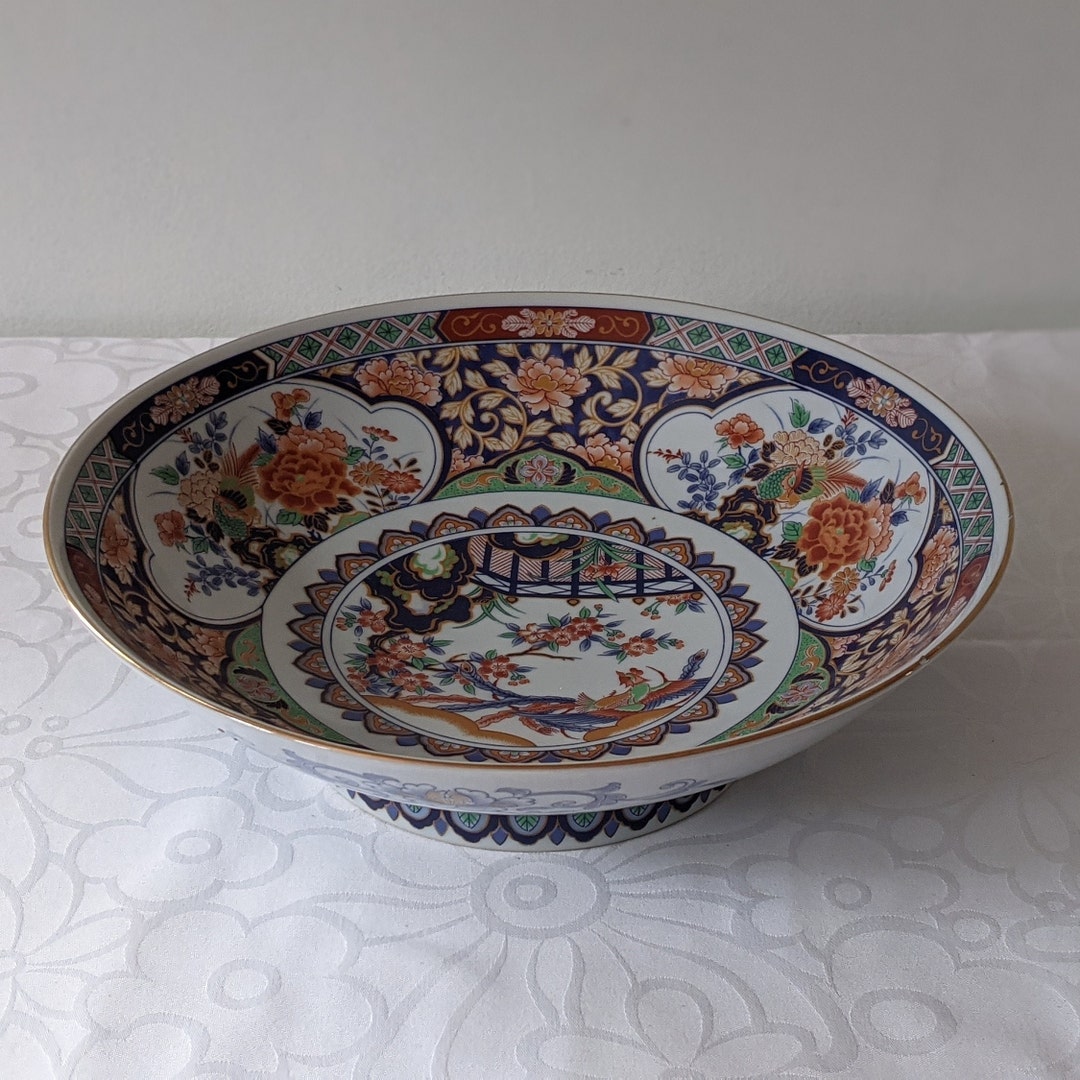 Vintage Arita Ware Daiki Toen Flower and Bird Pattern Large Footed ...