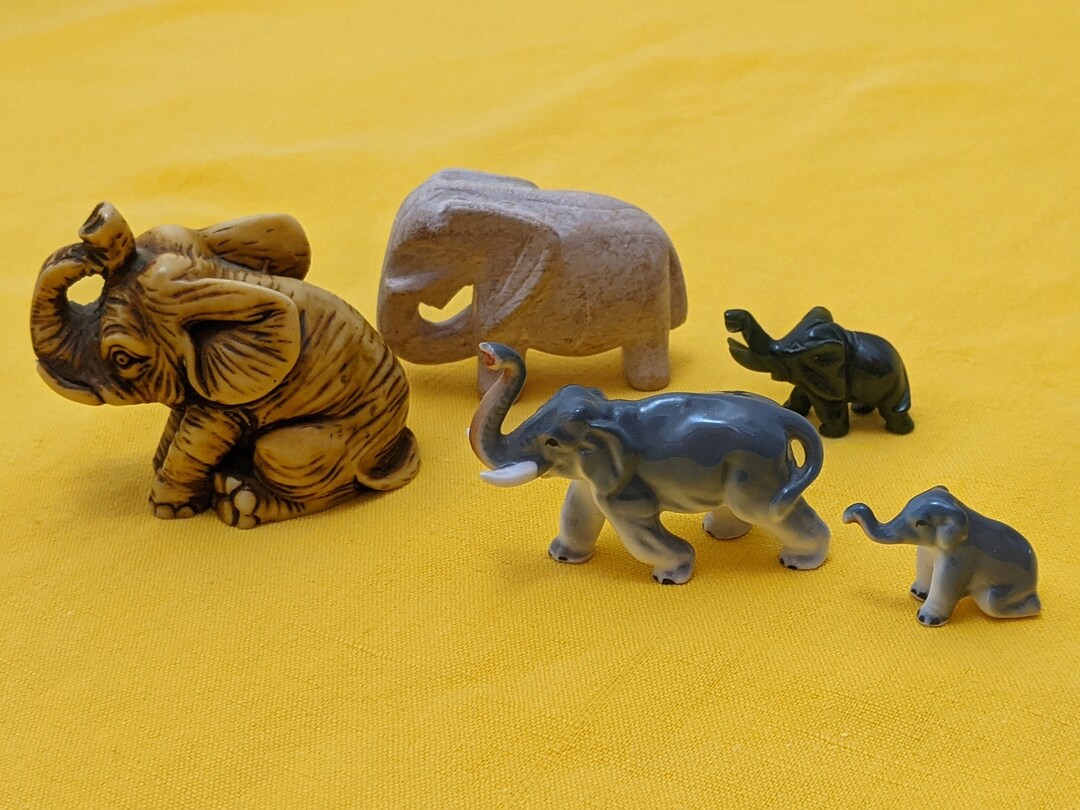 Small Vintage Elephant Figurines in Marble, Jade, Porcelain and Resin ...