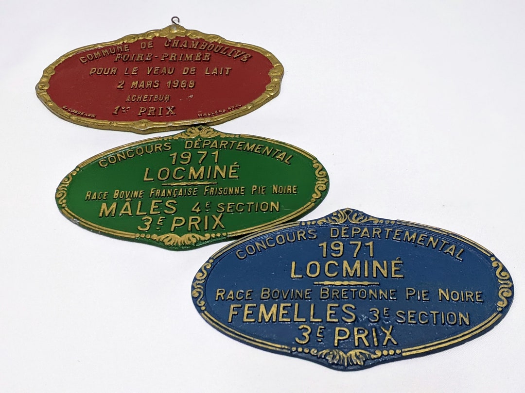 Mid Century Vintage French Metal Agricultural Award Plaques. Green|blue ...