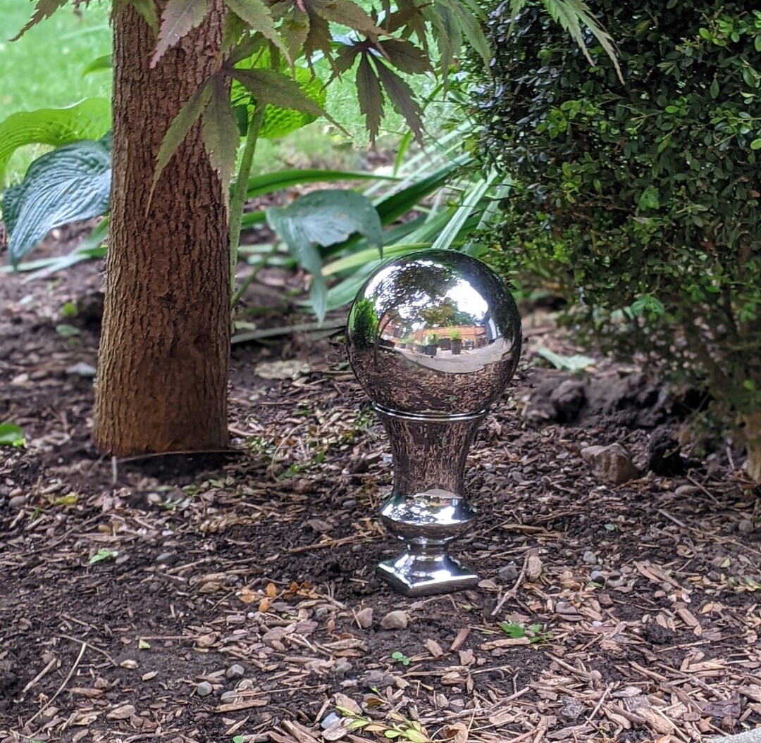 Vintage Mercury Glass and Stainless Steel Gazing Ball on Stand/witches ...
