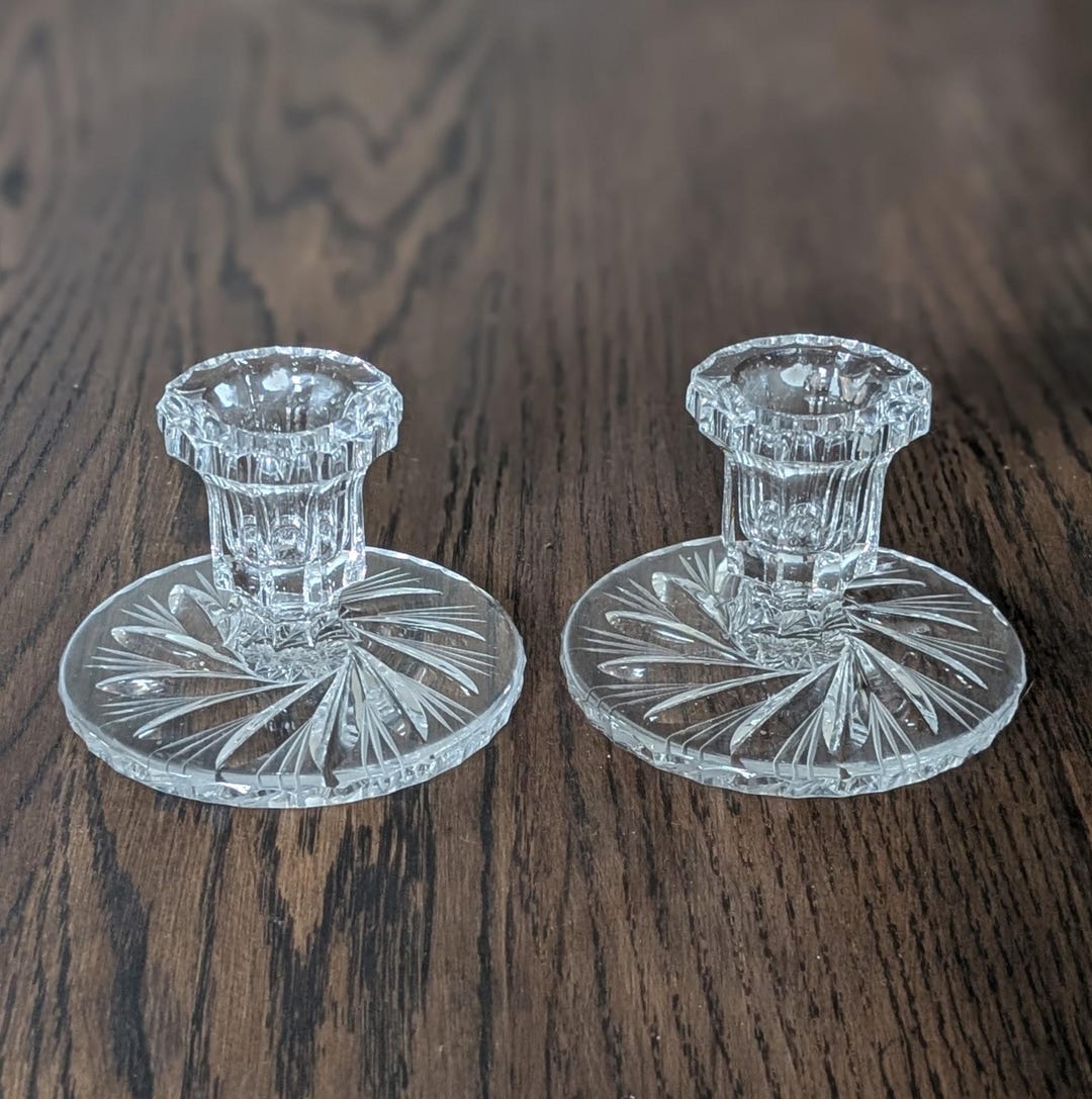Pinwheel Crystal Candlestick Holder Pair Bohemia Cut Glass Round - Etsy