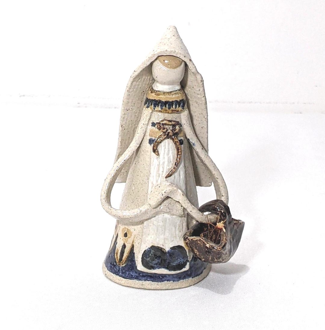 Vintage Folk Art Nun Figurine: Signed Ceramic Sculpture With Floral ...