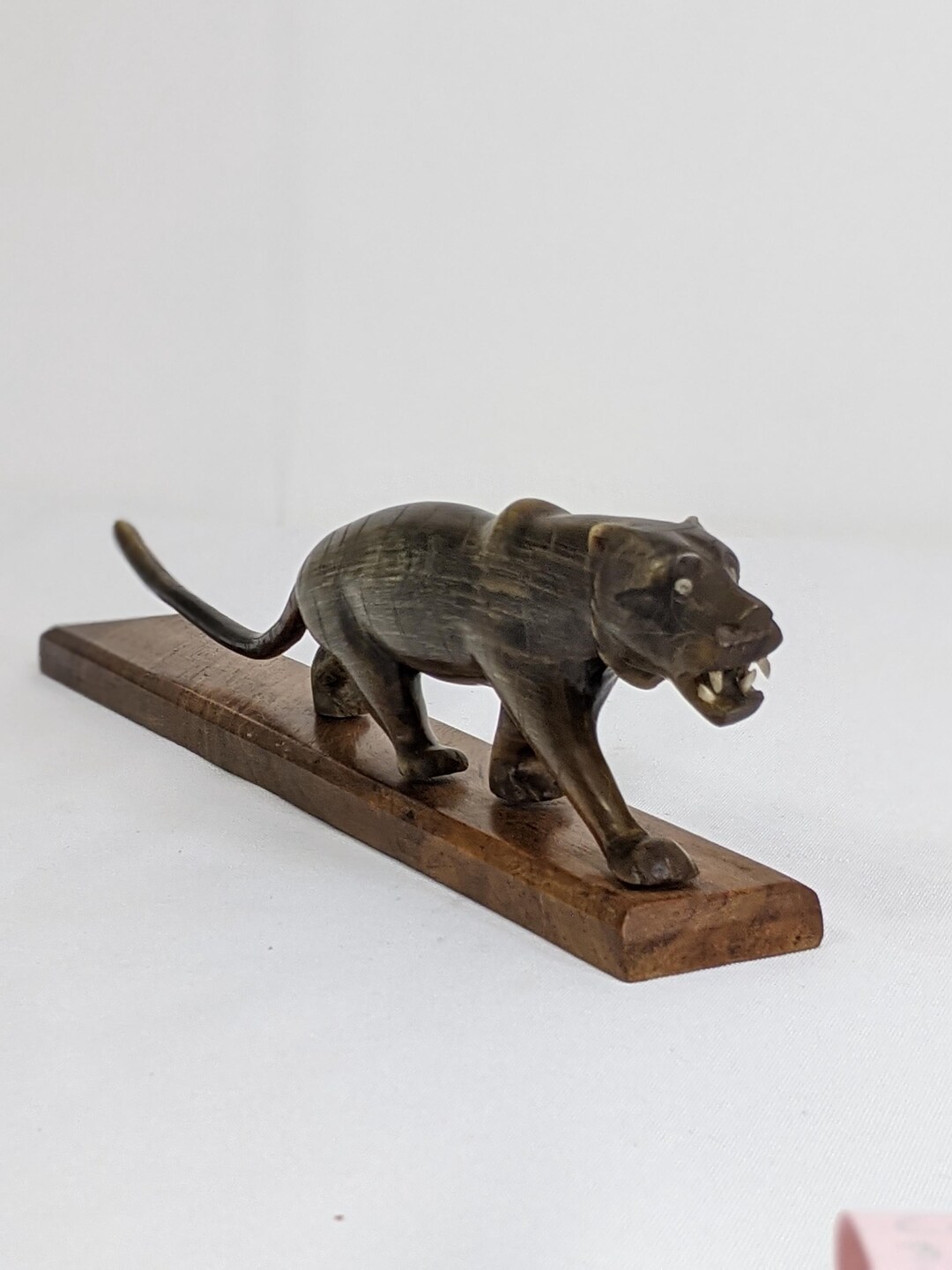 Handcrafted Carved Horn Wild Cat Figure | Vintage Prowling Panther ...