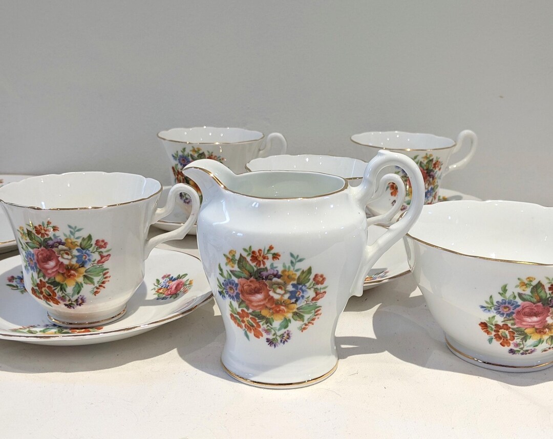 Dessert and Tea for Four. Floral Bouquet Pattern, Royal Stuart, Spencer ...