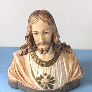 Antique Art Deco Era Jesus Christ and Sacred Heart Chalkware Bust ...