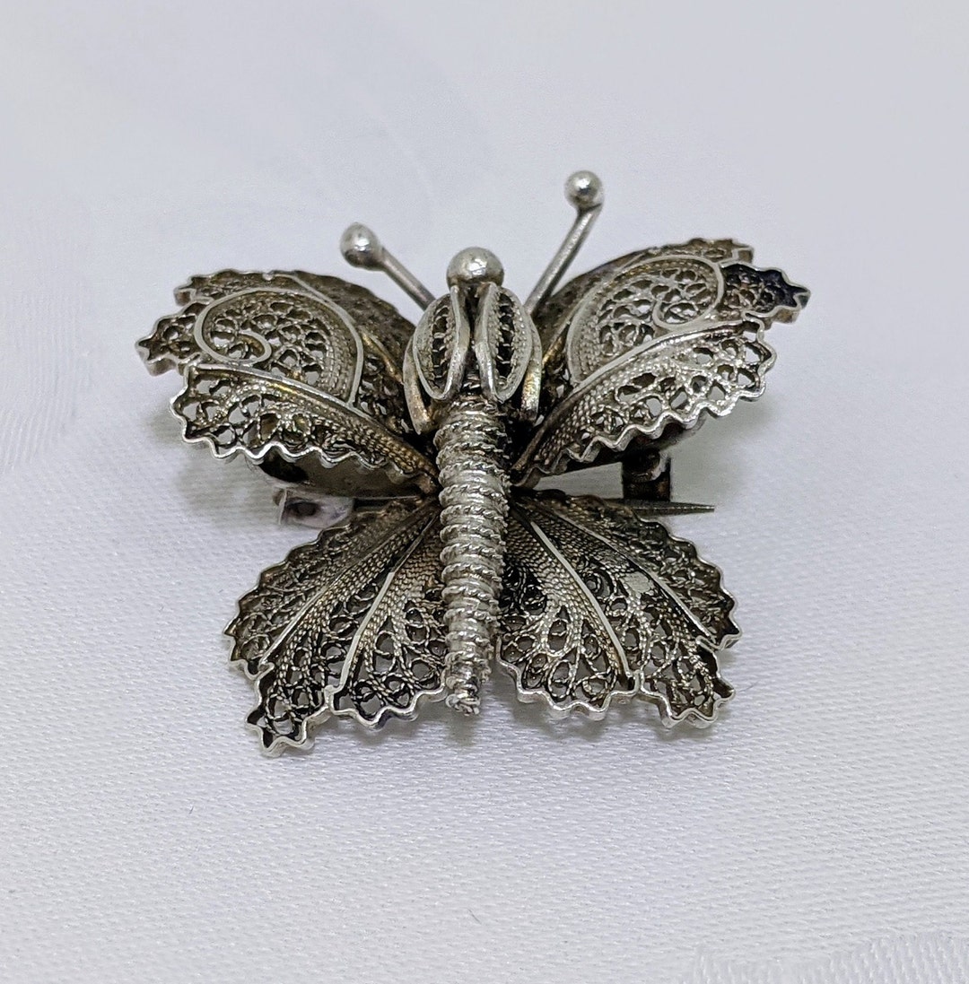 Vintage Topazio Portugal Sterling Silver Filigree Butterfly Brooch - Etsy