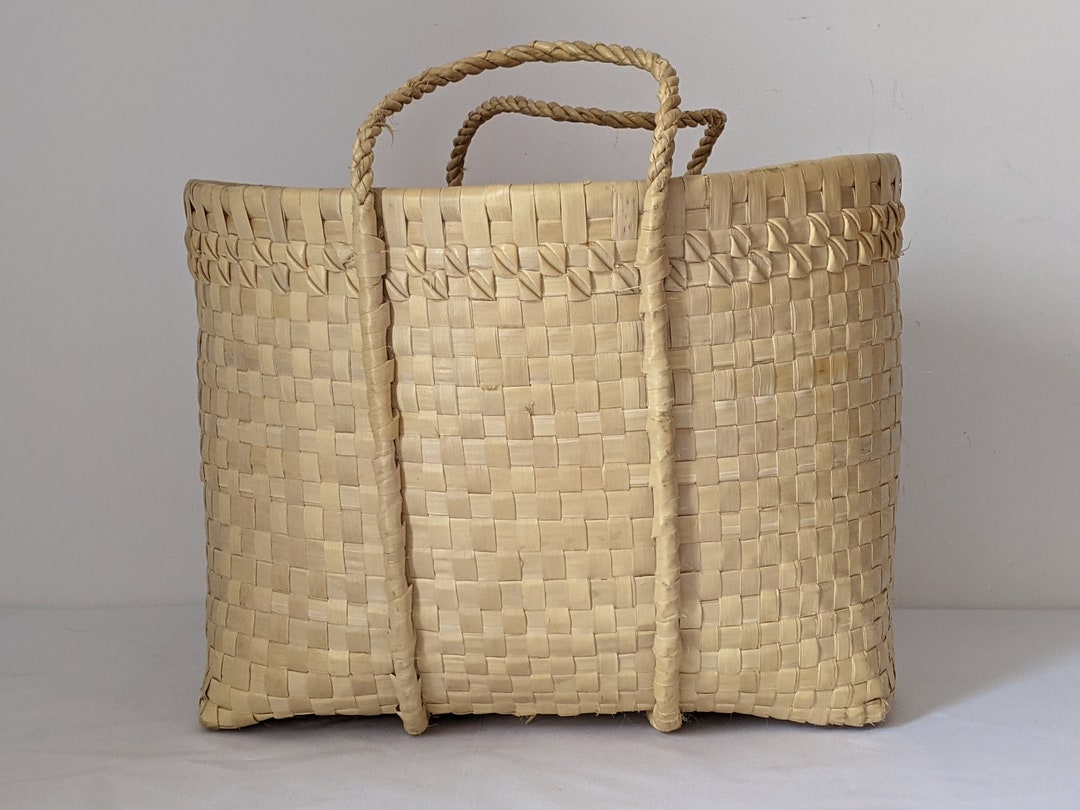 Large Vintage Woven Market Bag/basket With Two Handles. - Etsy
