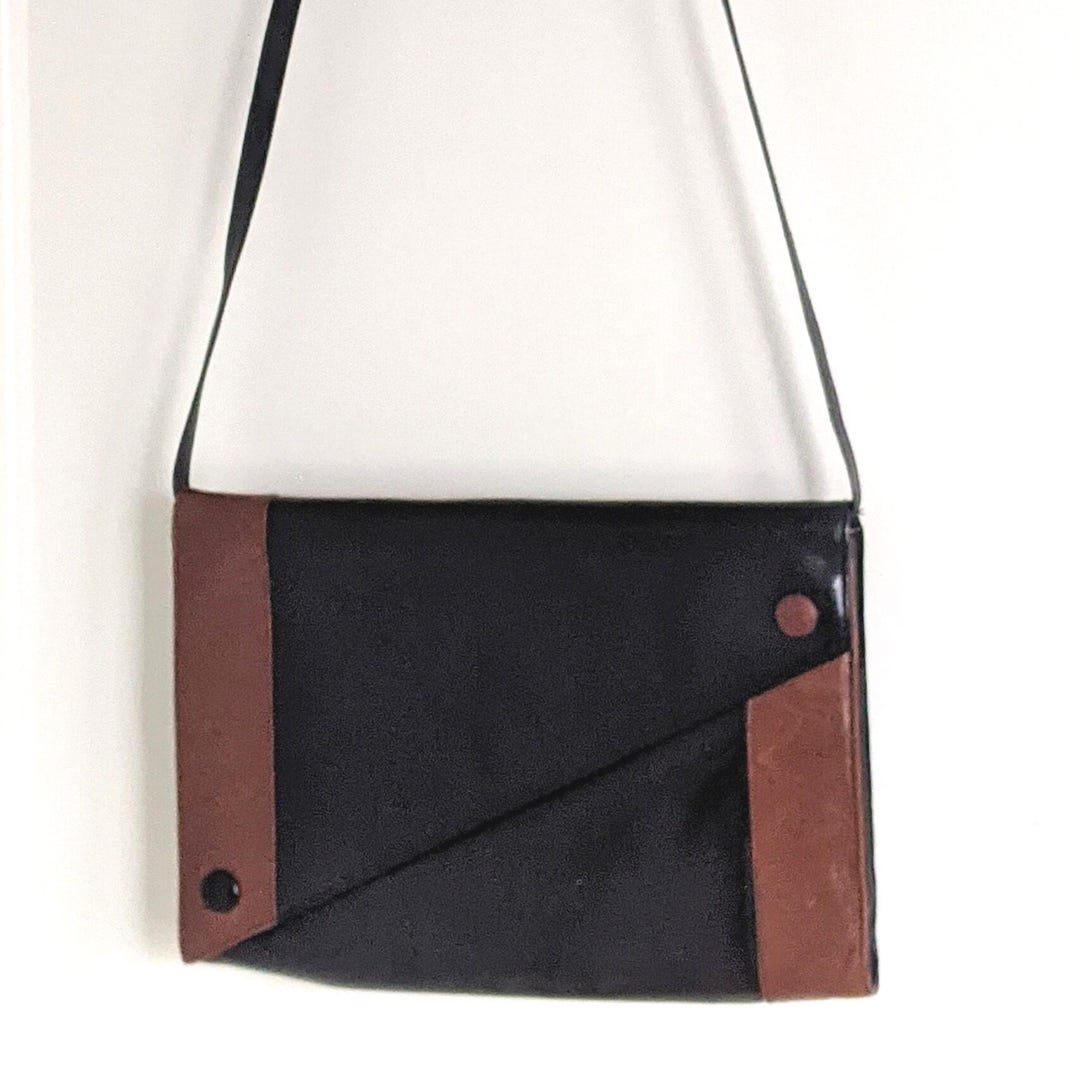 Buttery Soft Vintage Flair Leather Clutch - Black & Brandy Two-tone ...