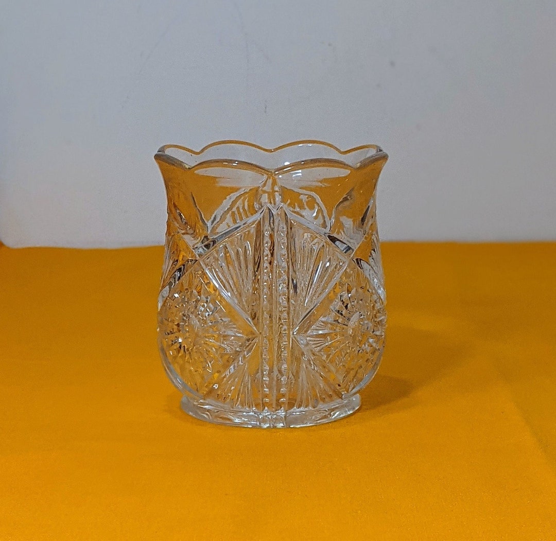 Antique "postscript" Pattern Small Pressed Glass Rose Bowl Vase by ...