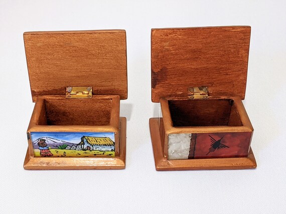 Set of 2 Vintage Peruvian Wooden Trinket Boxes - Hand… - Gem