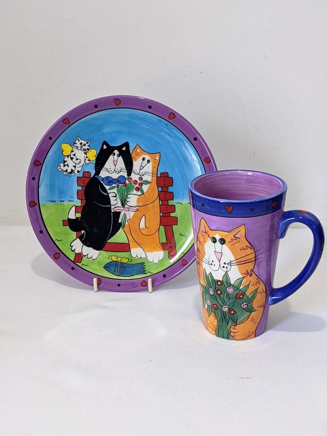 Catzilla Candace Reiter Ceramic Mug and Plate Matching Set Romance on a ...