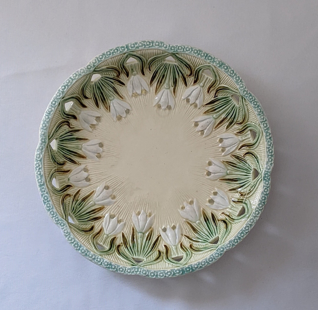 Antique Majolica Lily-of-the-valley Plate by Josef Steidl Znaim 1890s ...