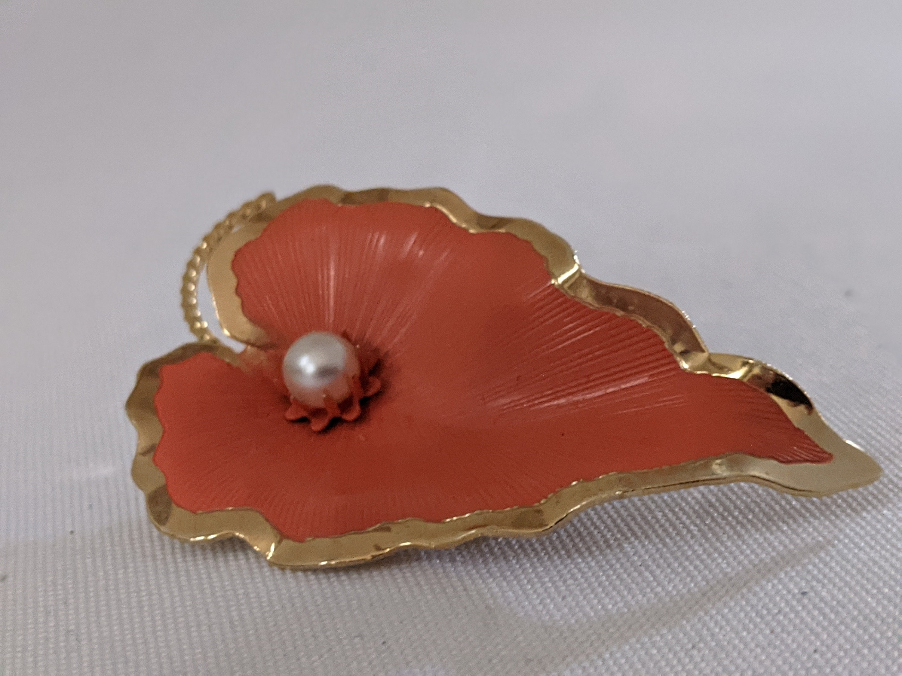 Vintage Simpsons Art Deco Gold Tone Coral Enamel Leaf Brooch - Etsy