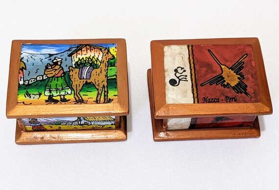 Set of 2 Vintage Peruvian Wooden Trinket Boxes - Hand… - Gem