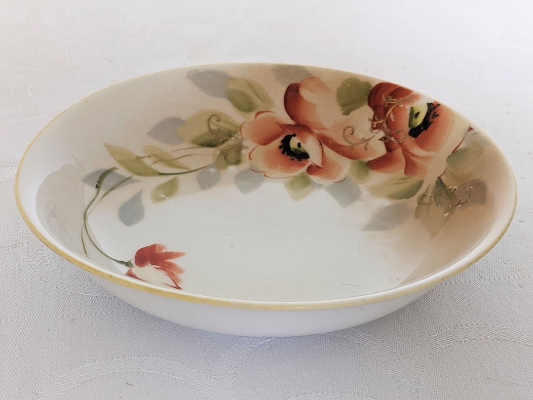 Nippon Porcelain Dish Hand Painted Floral Nut Bowl Gold Gilt Morage ...