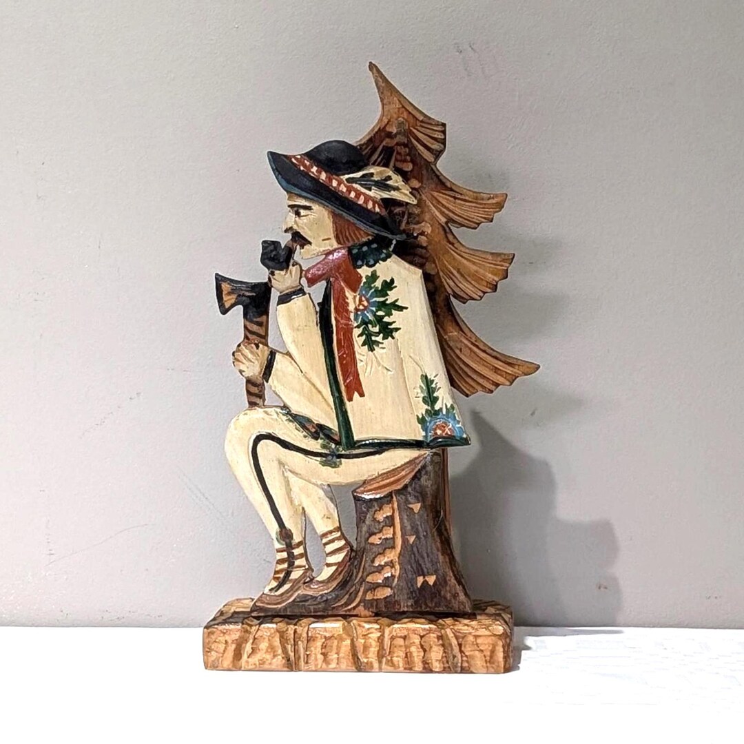 Polish Goral Wood Carving, Vintage Highlander Figure, Hand-painted Folk ...