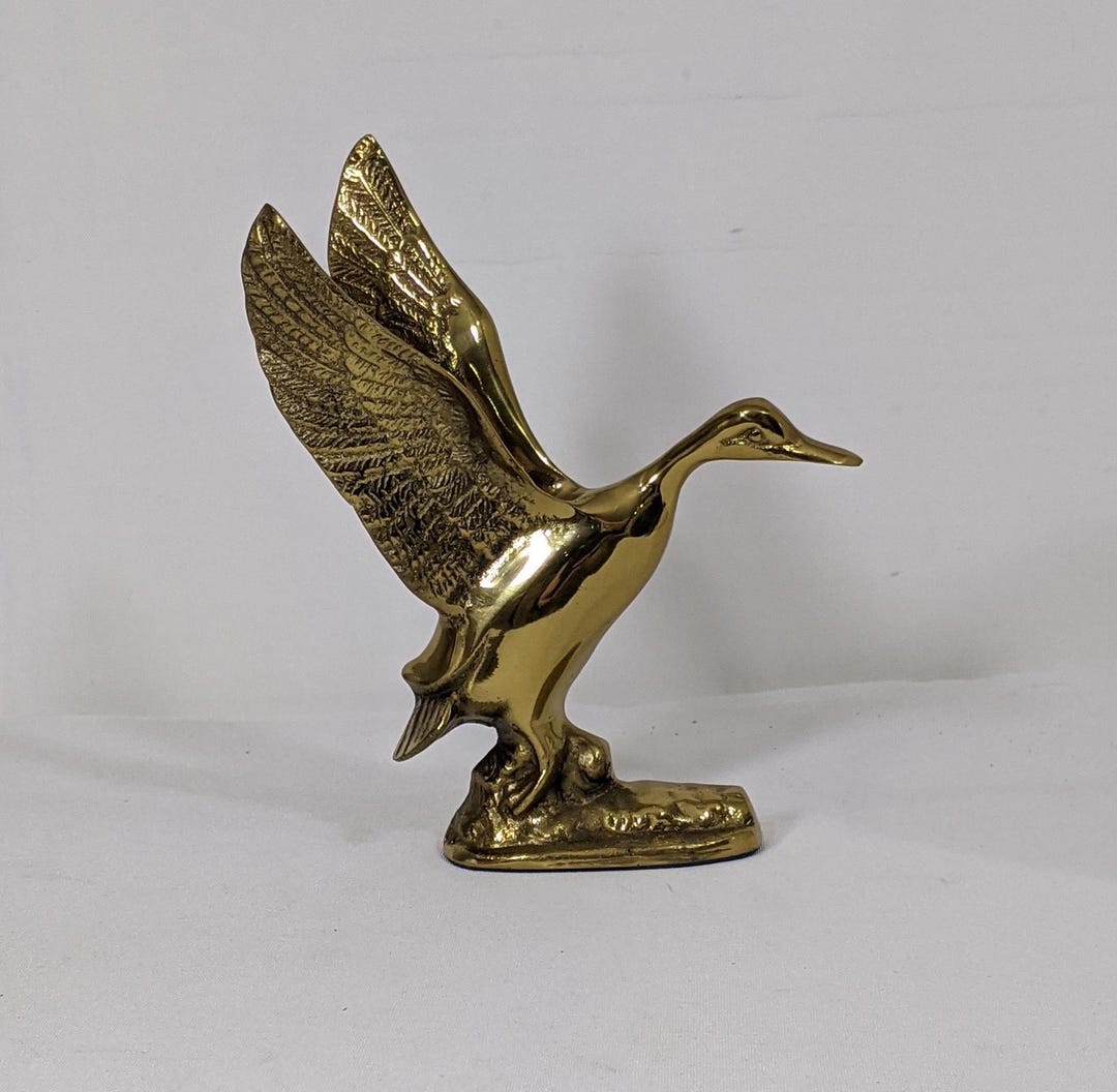 Vintage Solid Brass Duck Sculpture With Wings Extended Brass Figurine ...