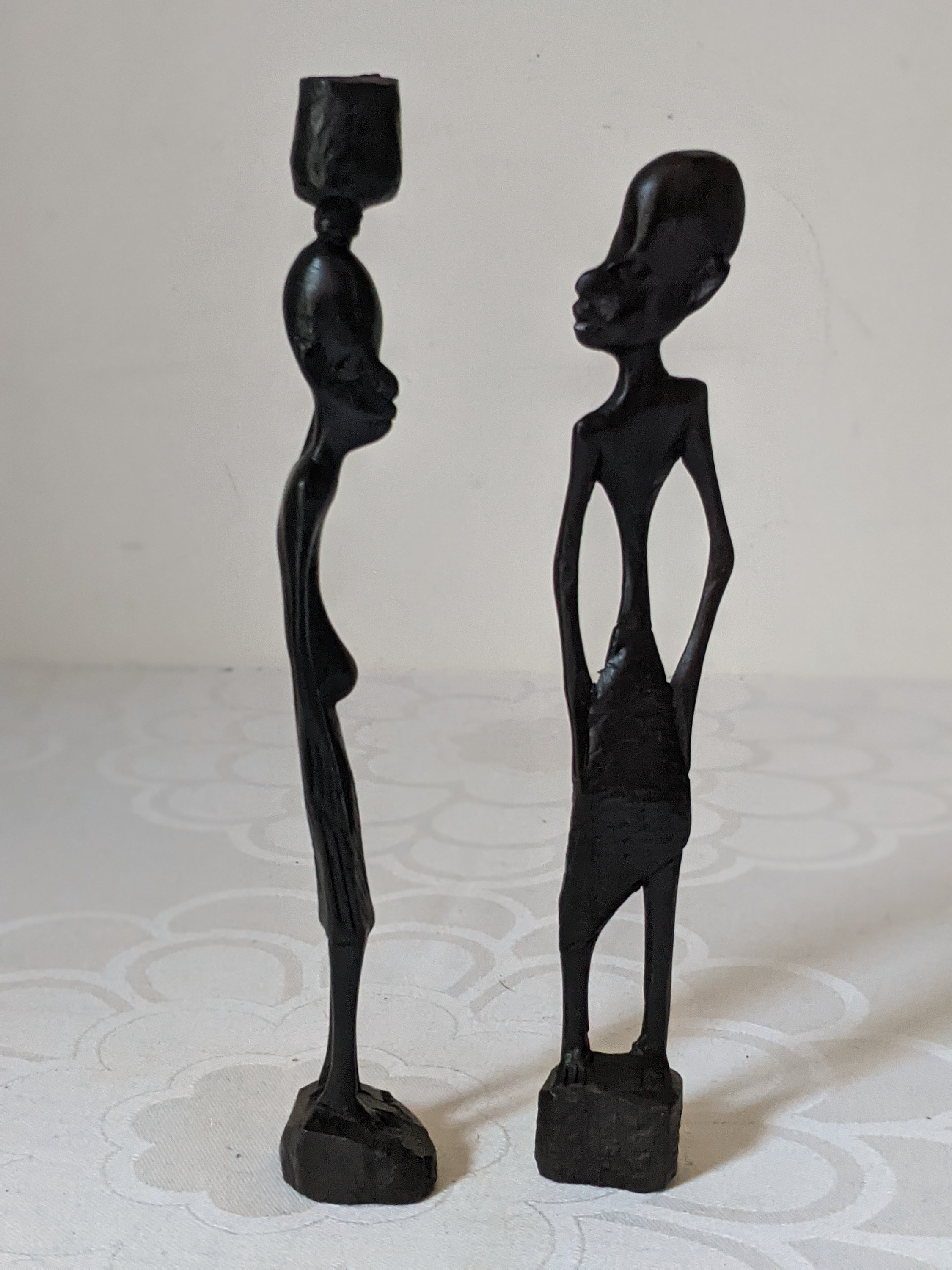 African Ebony Stick Figures. skinny Art. Two Standing and One Letter ...
