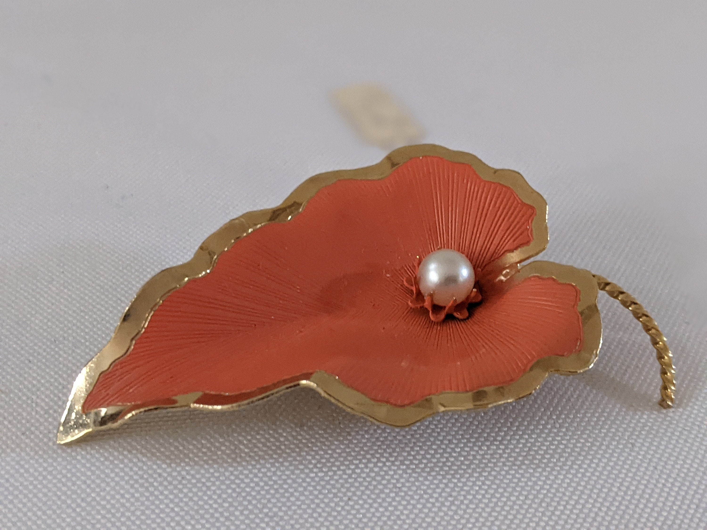 Vintage Simpsons Art Deco Gold Tone Coral Enamel Leaf Brooch - Etsy
