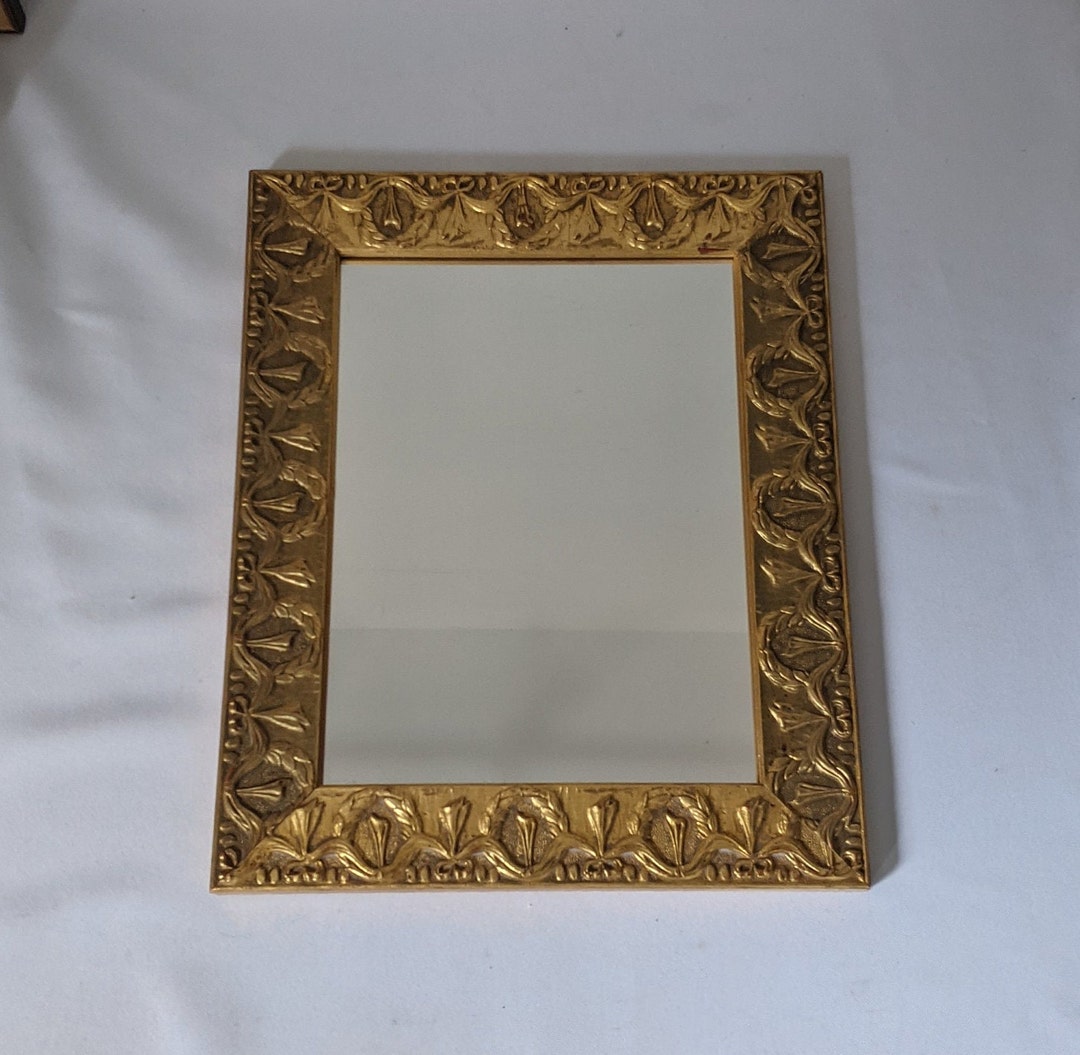 Small Vintage Wall Mirror, Carved Wooden Adorned With Gilt Detailing in ...