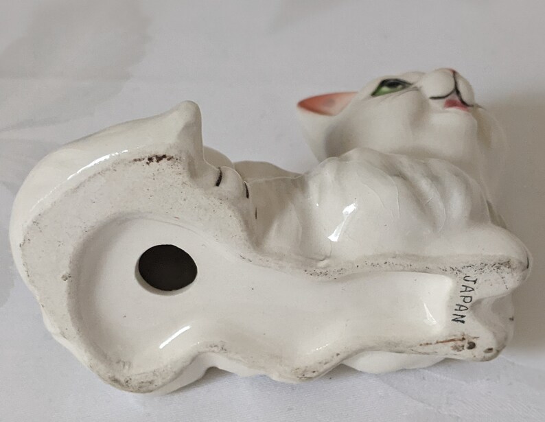 Charming Little White Cat Hand-painted Porcelain Figurine, in Repose ...