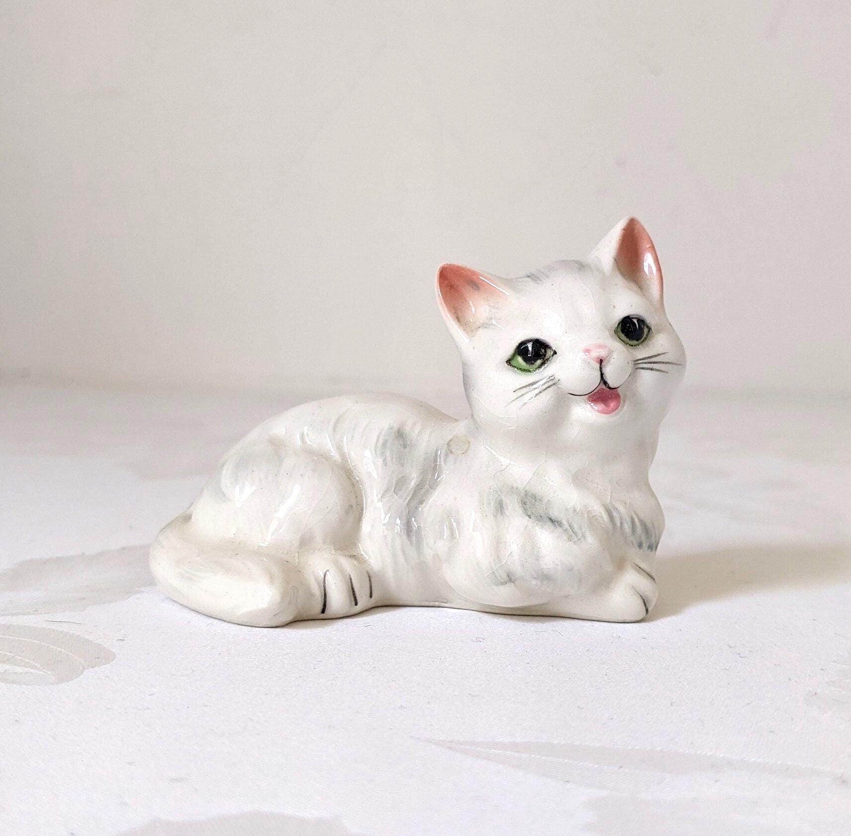 Charming Little White Cat Hand-painted Porcelain Figurine, in Repose ...