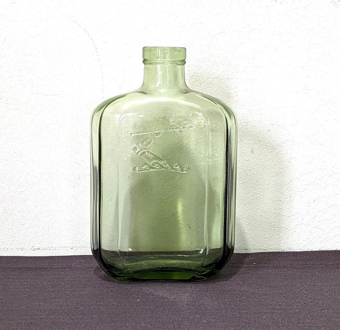 Vintage Hennessy Green Glass Flask: Embossed Bras Armé French Barware ...