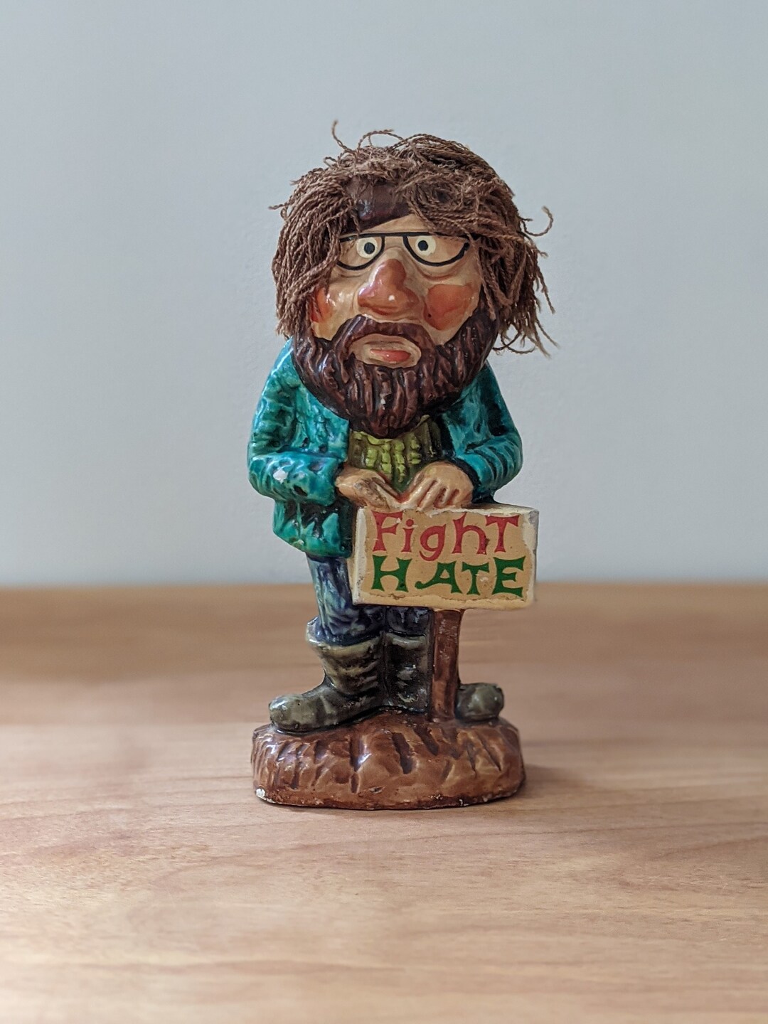 Vintage 1960's Ceramic Hippie With 'fight Hate' Sign Napcoware Import ...
