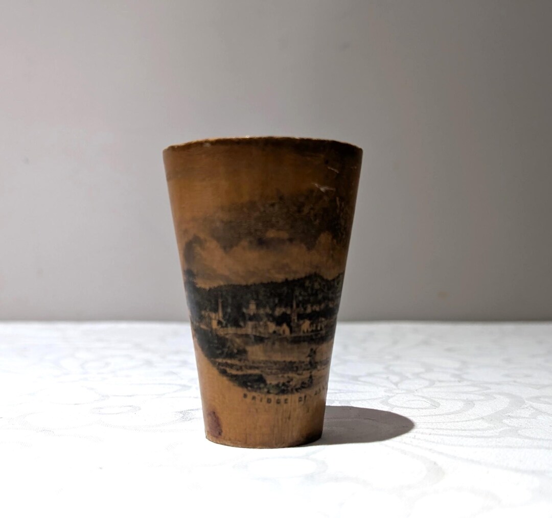 Antique Mauchline Ware Wood Beaker, Bridge of Allan Scottish Treen ...
