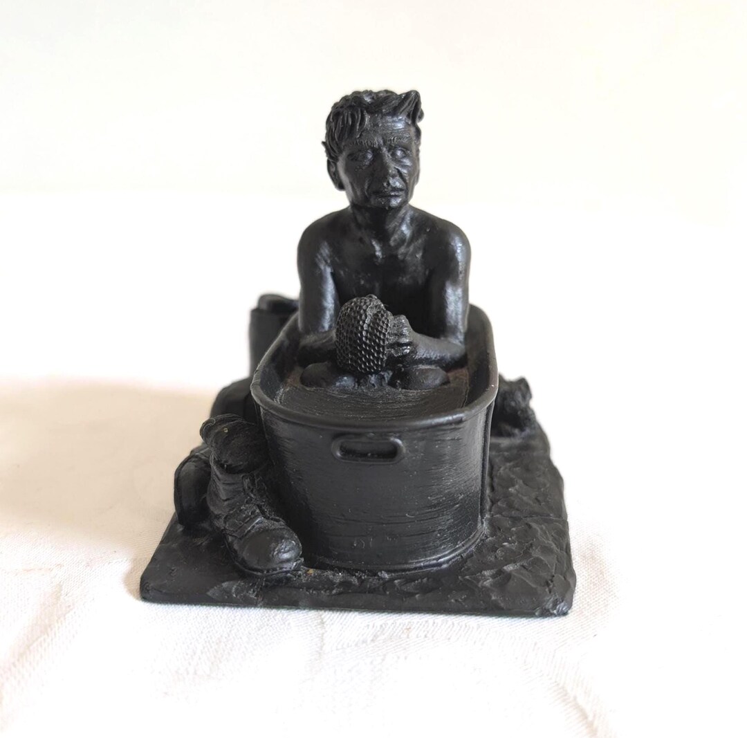 Coal Miner Sculpture Hand Carved Genuine Coal Figurine British Folk Art ...