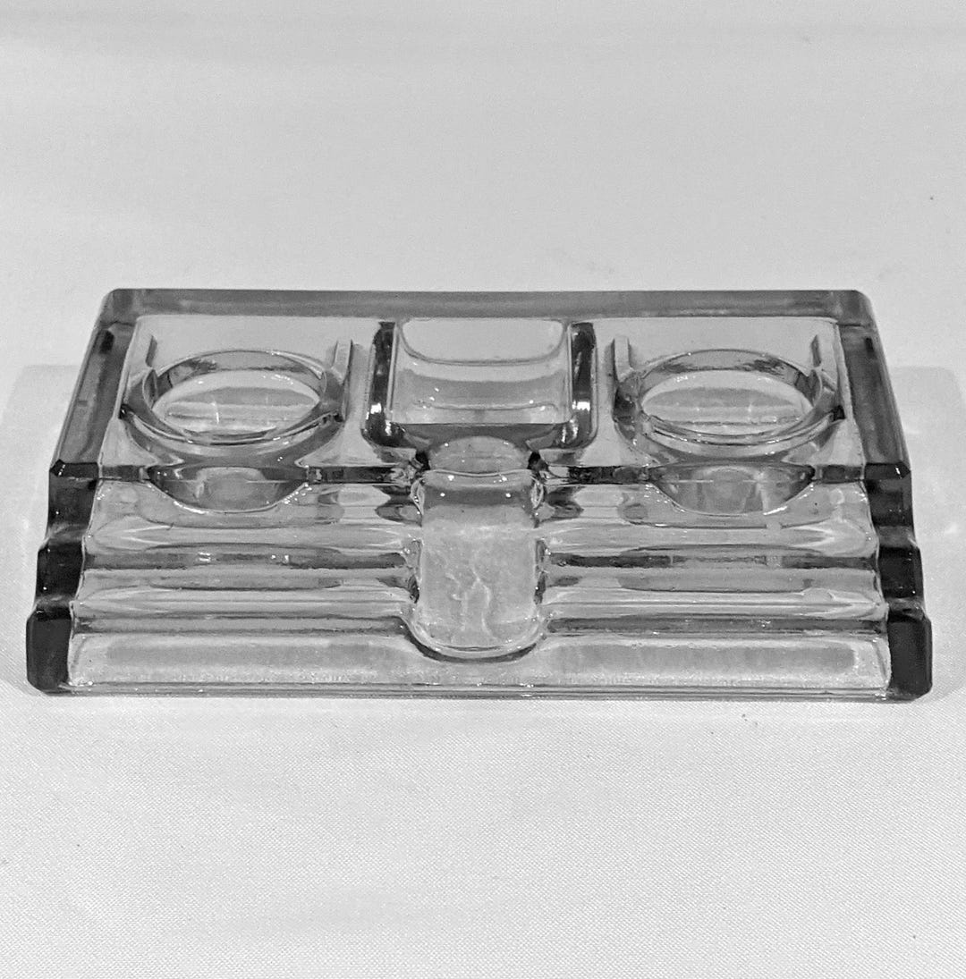 Vintage Glass Desk Caddy - Inkwell, Pen Rest, Storage - Etsy