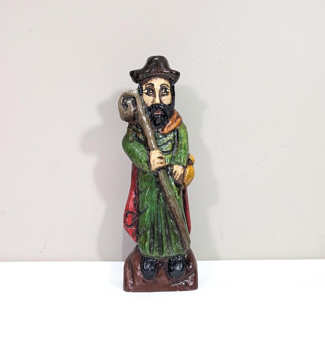 Latin American Folk Art Traveler Statue, Hand-carved Wood, Polychrome ...
