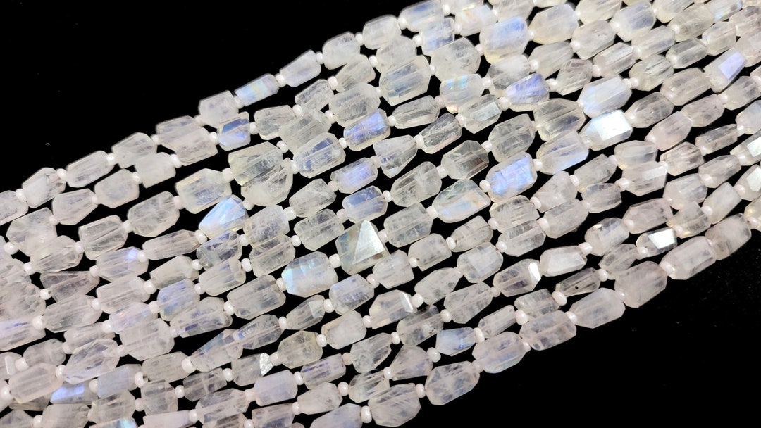 White Moonstone 8 Strand Step Cut Tumble Nuggets Beads / Beads Size 8 ...