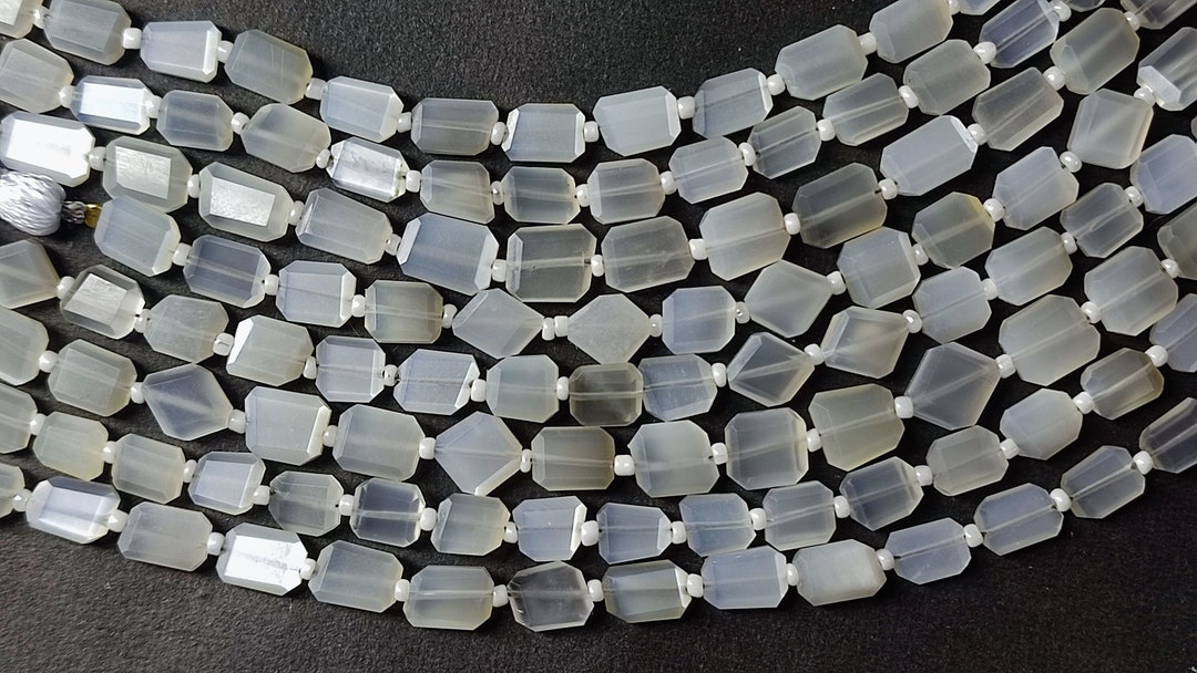 White Moonstone Step Cut Tumble Beads/ 8/16 Strand Length/ Beads Size 8 ...