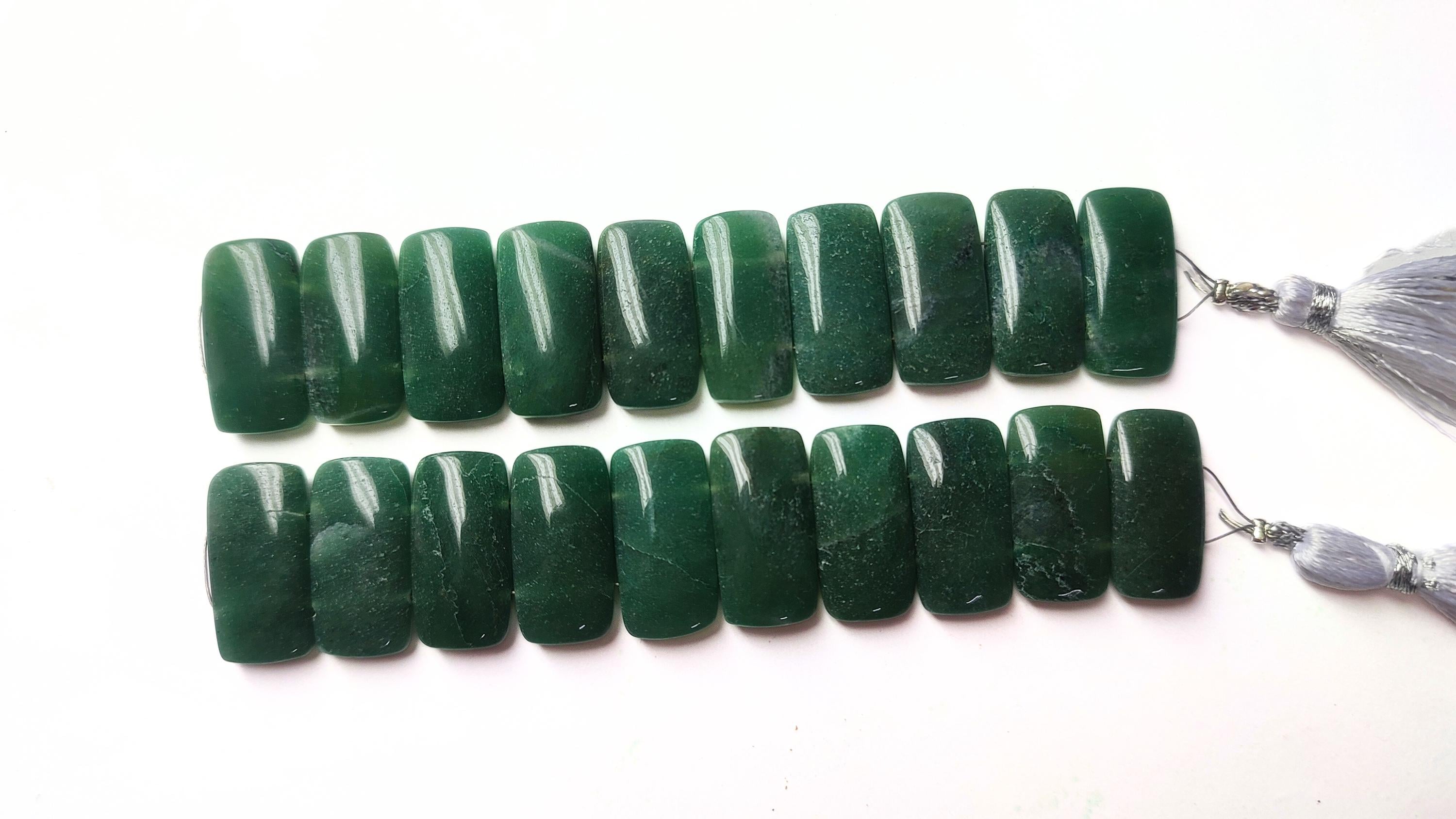 Green Jade Rectangle Briolette Beads: Double Drilled Gemstone Strand ...