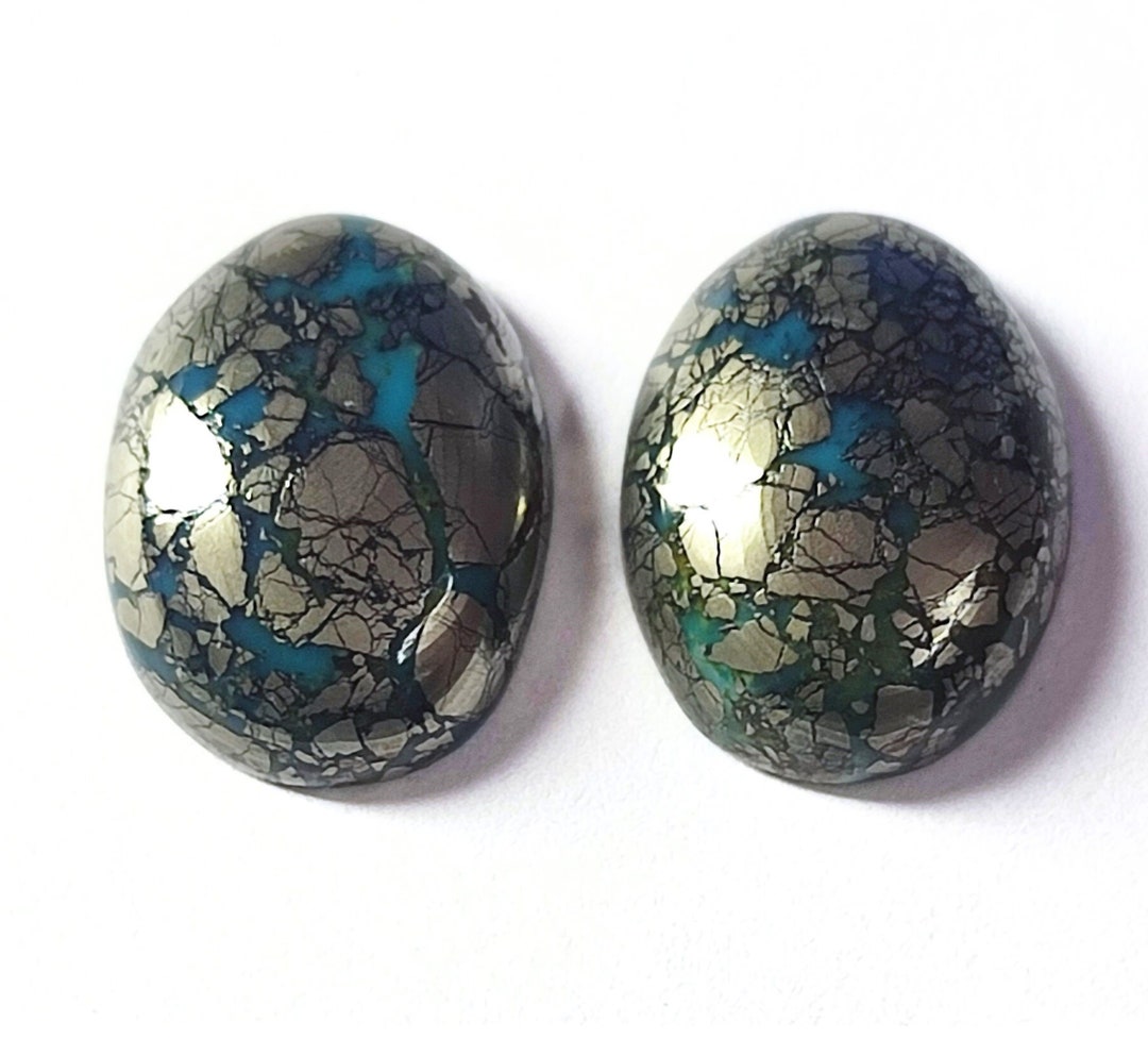 Natural Pyrite Turquoise Oval Shape Smooth Polished Cabochon / One Pair ...