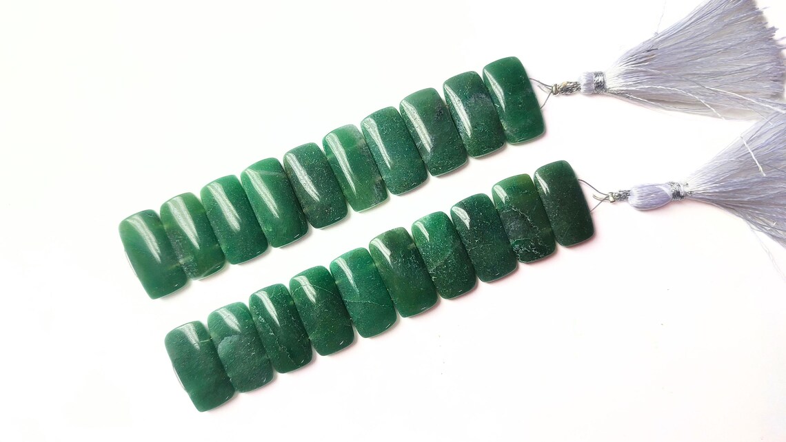 Green Jade Rectangle Briolette Beads: Double Drilled Gemstone Strand ...