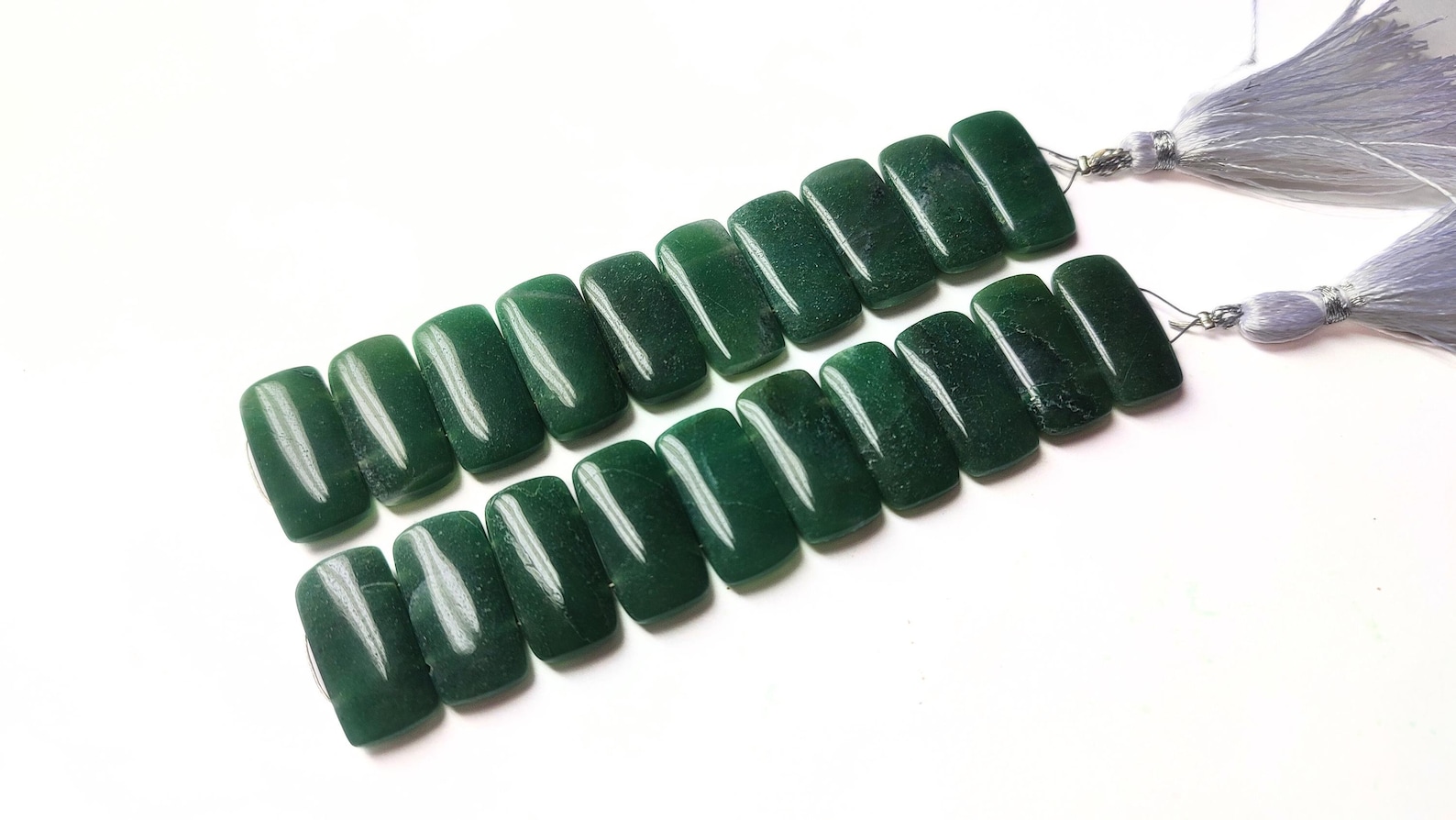Green Jade Rectangle Briolette Beads: Double Drilled Gemstone Strand ...