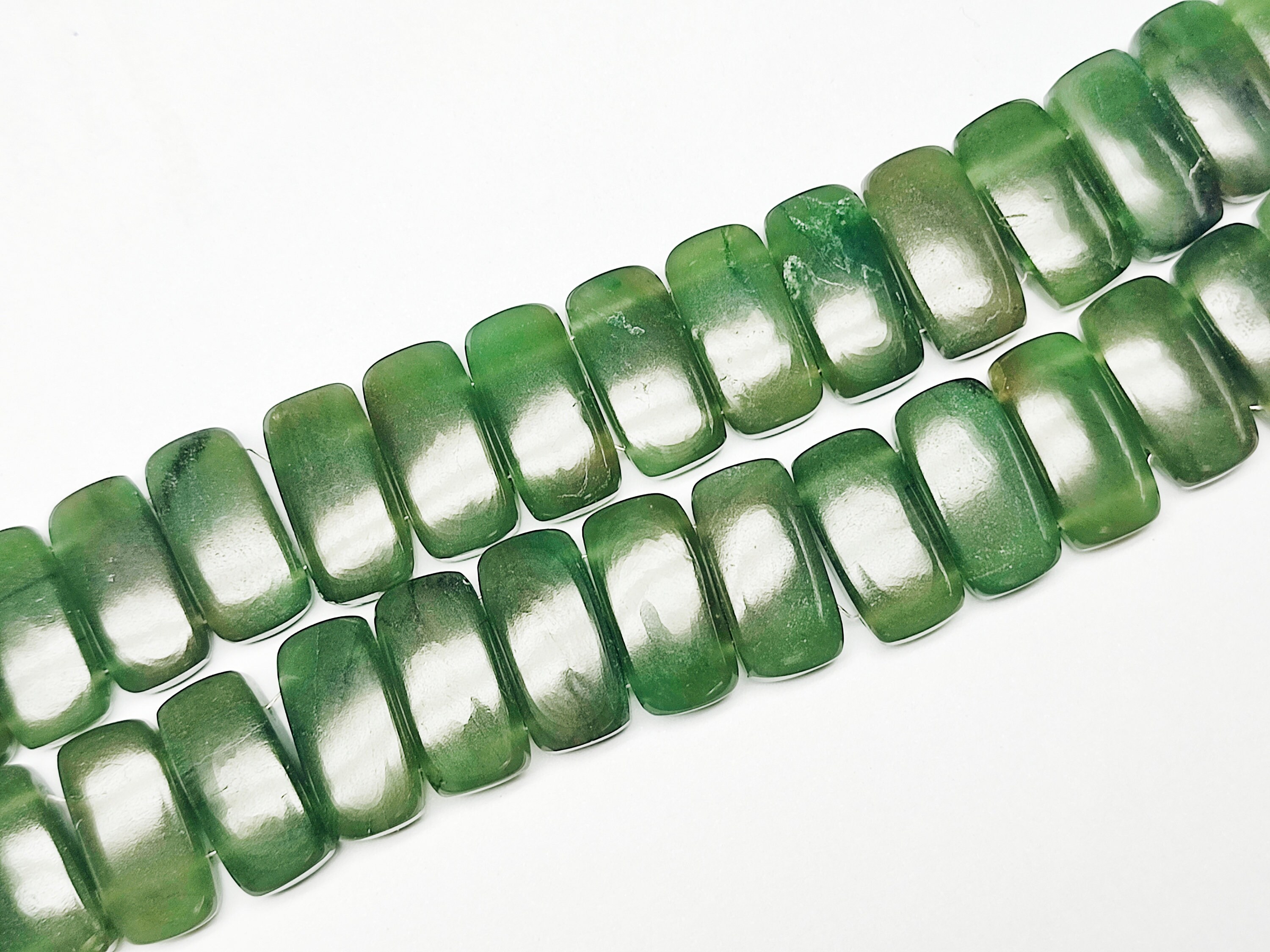 Double Drill Green Jade AAA Grade Smooth Polished Rectangular Beads ...