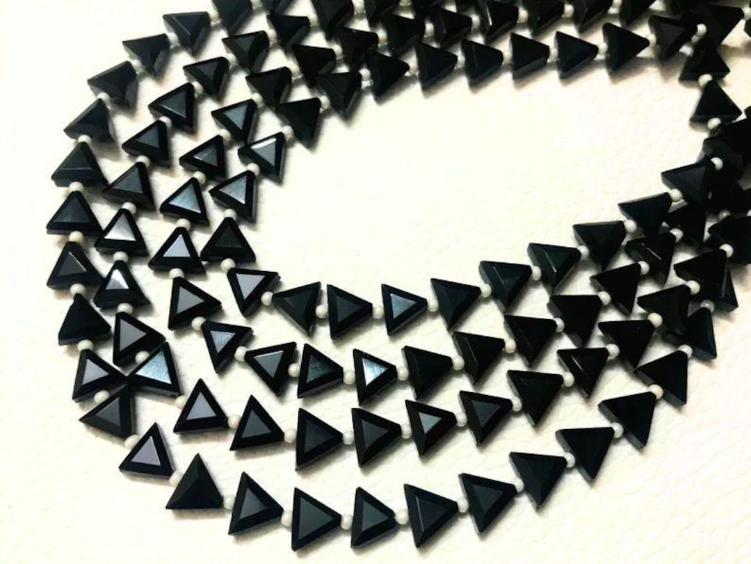 Black Onyx Triangle Shape Step Cut Gemstone / Straight Drill / Size 6-7 ...