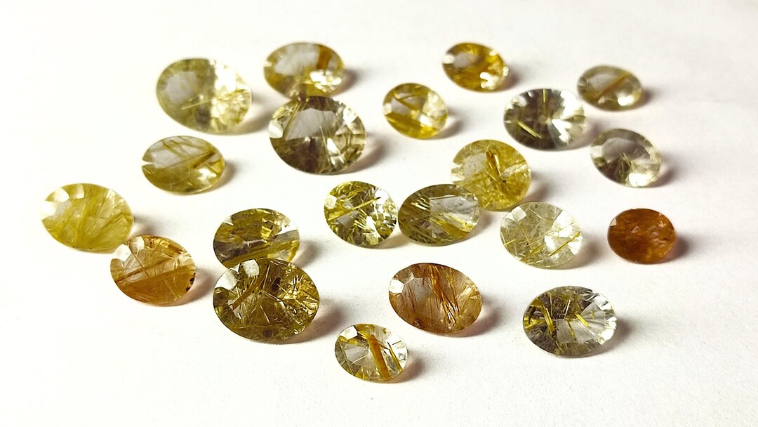Super Quality Golden Rutile Cut Stone Gemstone / Oval Shape / 21 Pc ...