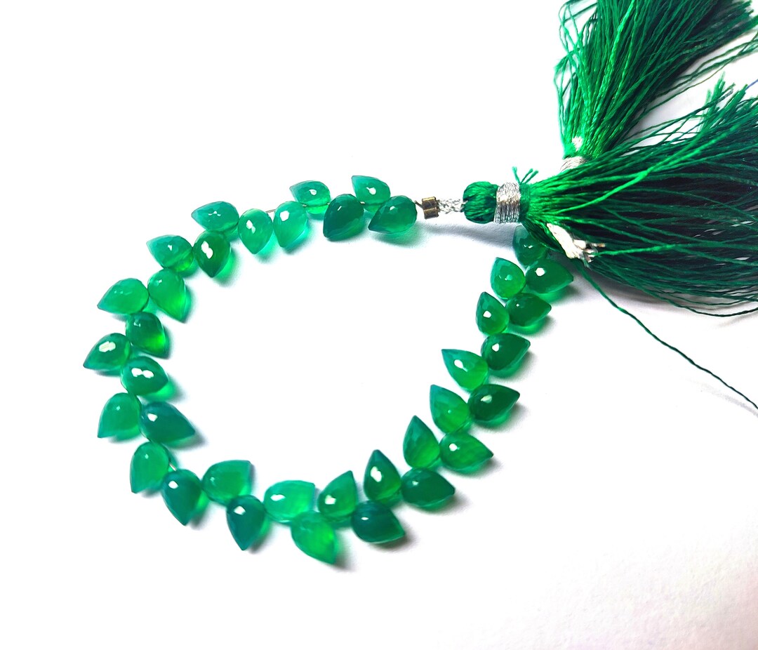 Beautiful Green Onyx Tear Drop Shape Faceted Briolette Beads. Size 4 ...