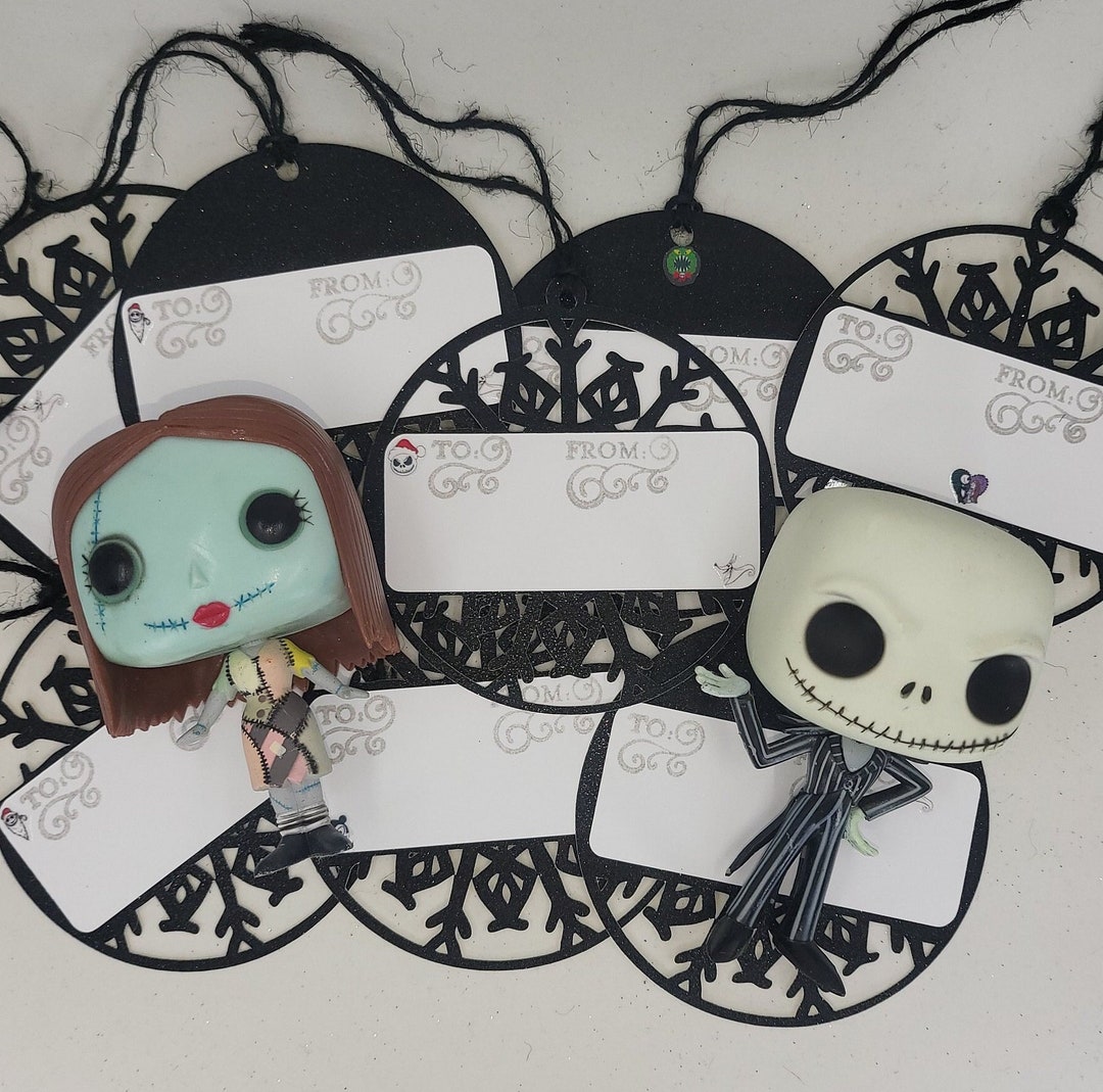 6 Black Gift Tags With Black Twine Ties, Snowflakes, Santa Jack ...