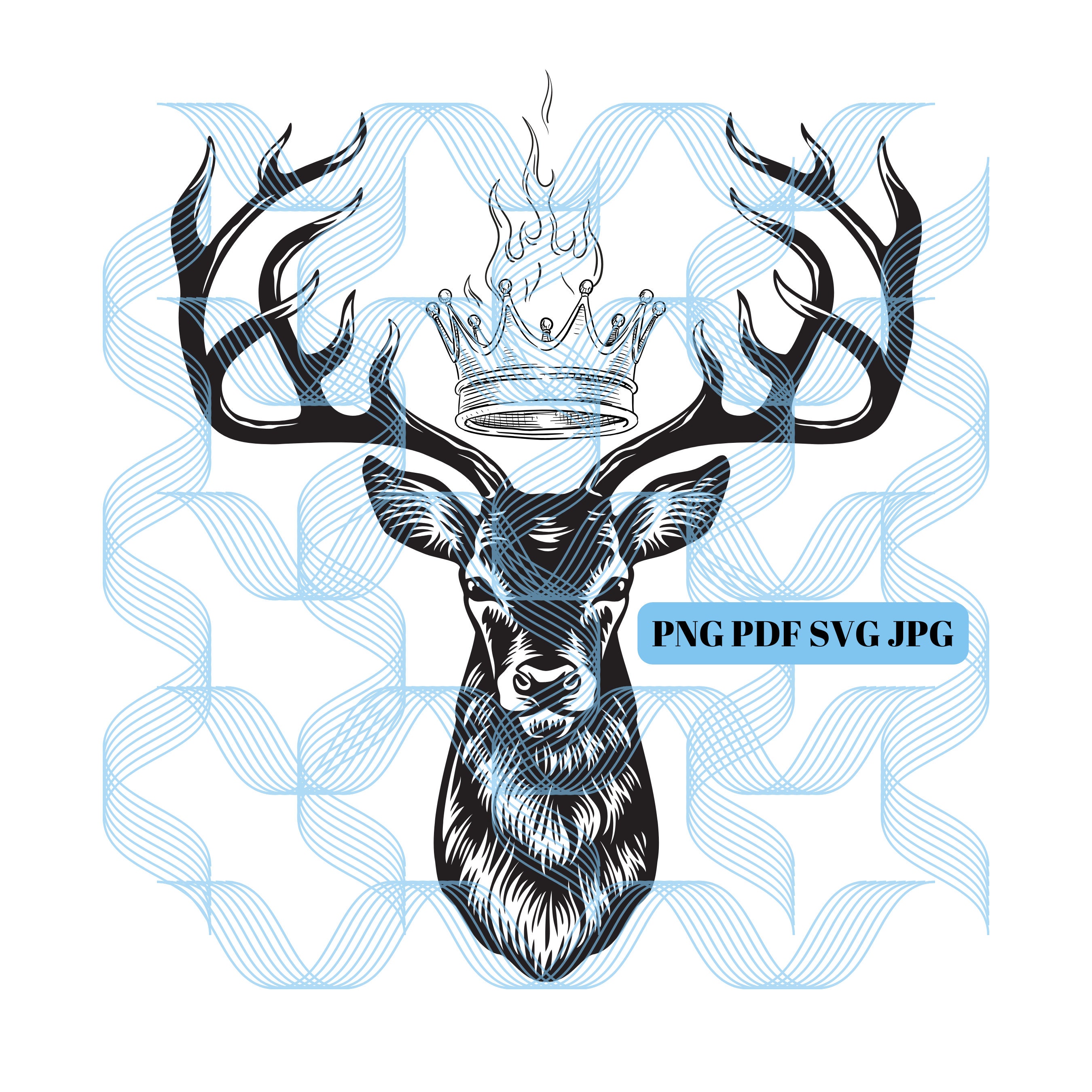 Stag With Crown and Fire, Throne of Glass, Svg, Png, Jpeg, Pdf, Instant ...