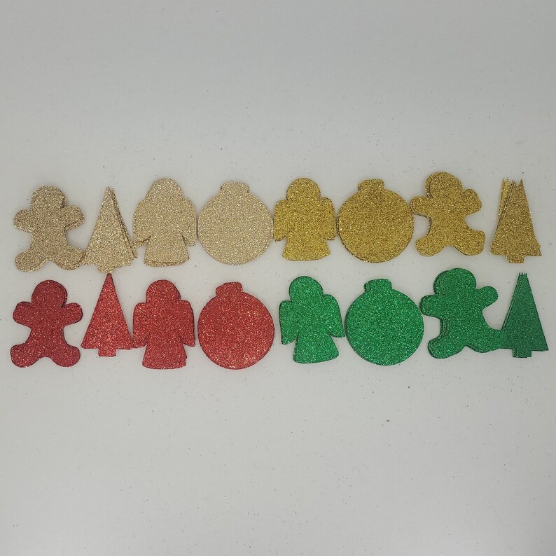 100 Holiday Confetti Cut Outs in Red Green and Gold Glitter - Etsy