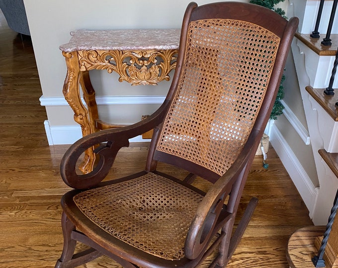 1800s Beautiful Antique Victorian Wooden Rocker Rocking Chair Woven ...