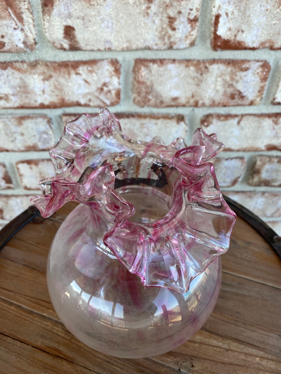 Vitnage Pink Ruffle Fenton Glass Vase - Etsy