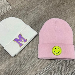 Letter Patch Beanie|personalized Beanie|chenille Patch Beanie|glitter ...