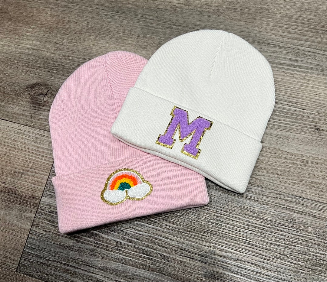 Letter Patch Beanie|personalized Beanie|chenille Patch Beanie|glitter ...