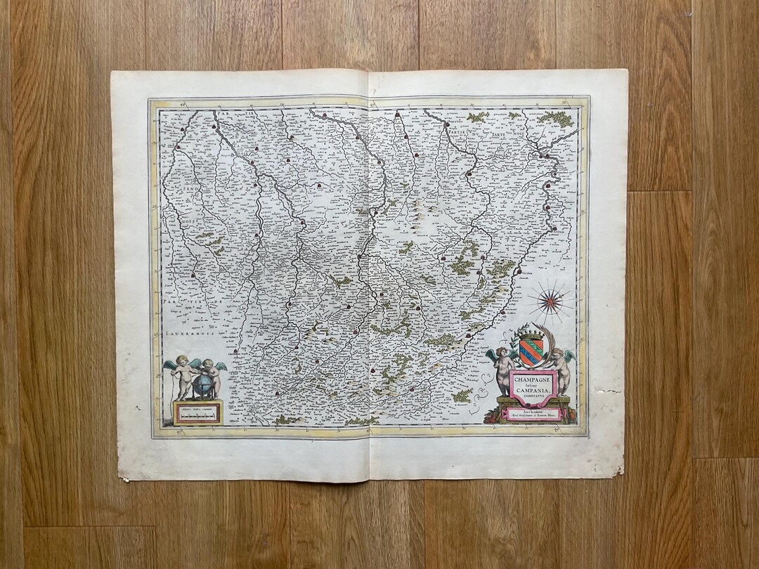 Circa 1640 - Large Blaeu Map of Champagne France Wine Map - Genuine ...
